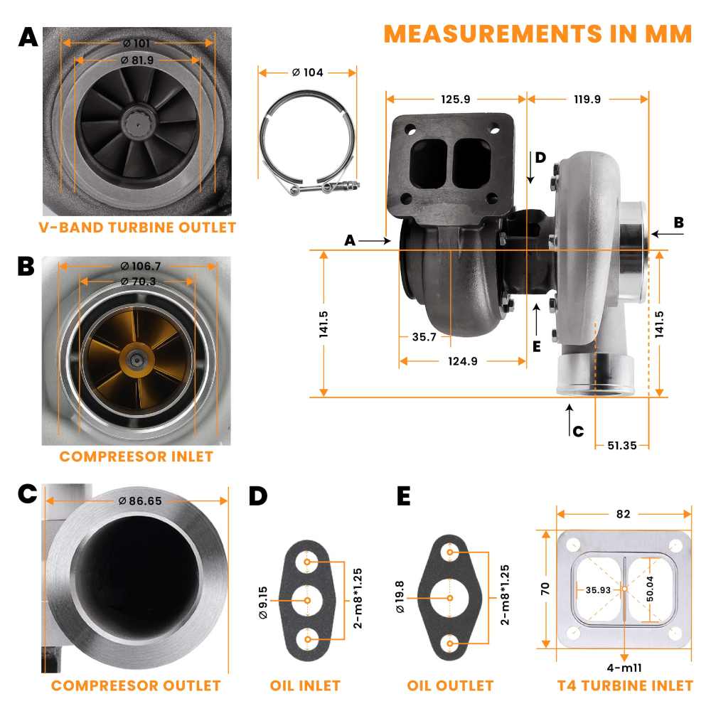 Buy for GT45 T4 V-Band 1.05 A/R 98mm Huge 600-800HP Boost Upgrade ...