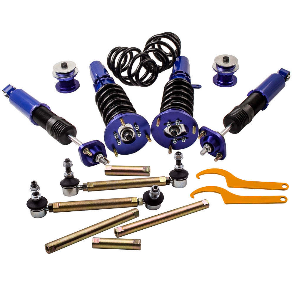 Blue Complete Front + Rear Coilovers compatible for BMW E46 3 Series ...