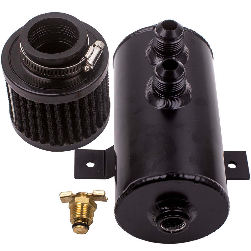 Aluminium Baffled Engine Oil Catch Can 2x AN10 Twin Port Breather ...