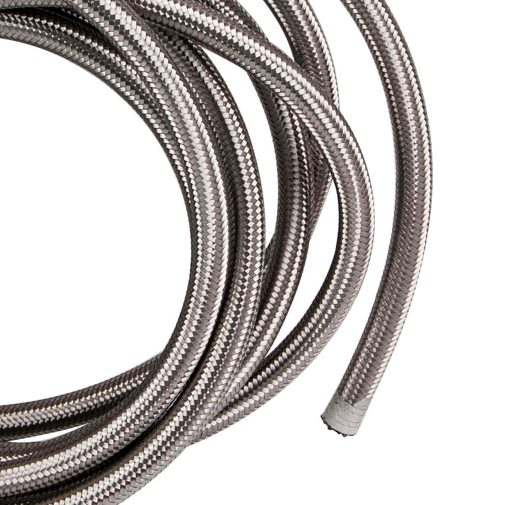 For 20FT Silvery AN8 Stainless Steel Braided Fuel Oil Gas Line Hose 8AN