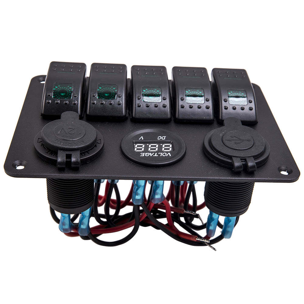 Universal 5 Gang On-Off LED Toggle Switch Panel 2USB 12V Charger ...