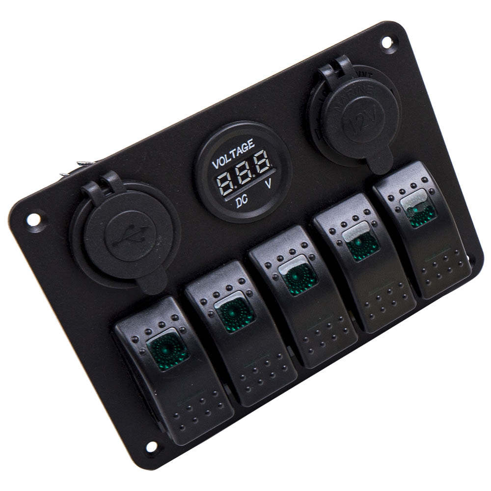 Universal 5 Gang On-Off LED Toggle Switch Panel 2USB 12V Charger ...